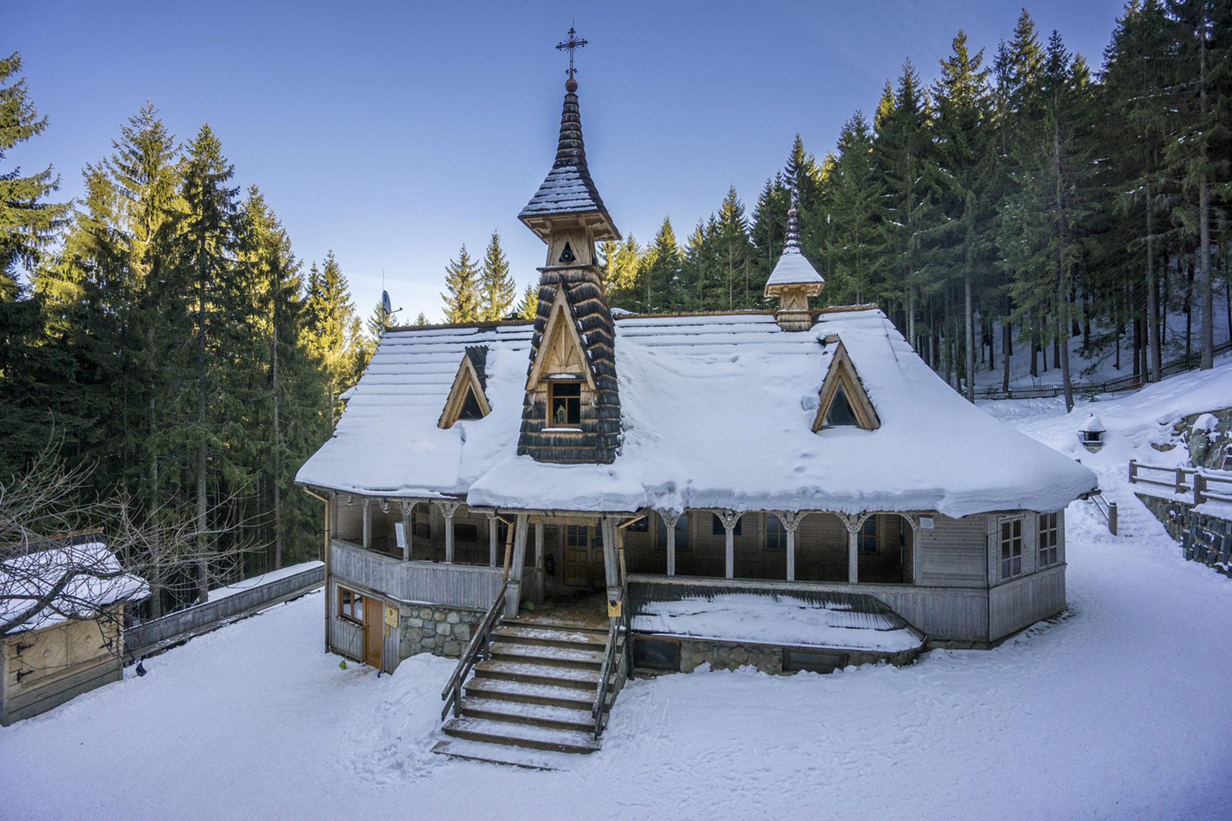 This beautiful wooden church is a Marian shrine in Poland
