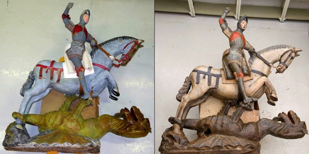 Poorly restored St. George statue recieves proper restoration