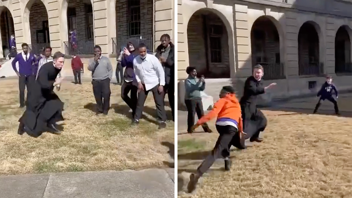 This priest needs to be signed up for today's Super Bowl!