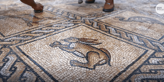 Ornate Byzantine floor mosaic discovered by olive farmer in Gaza