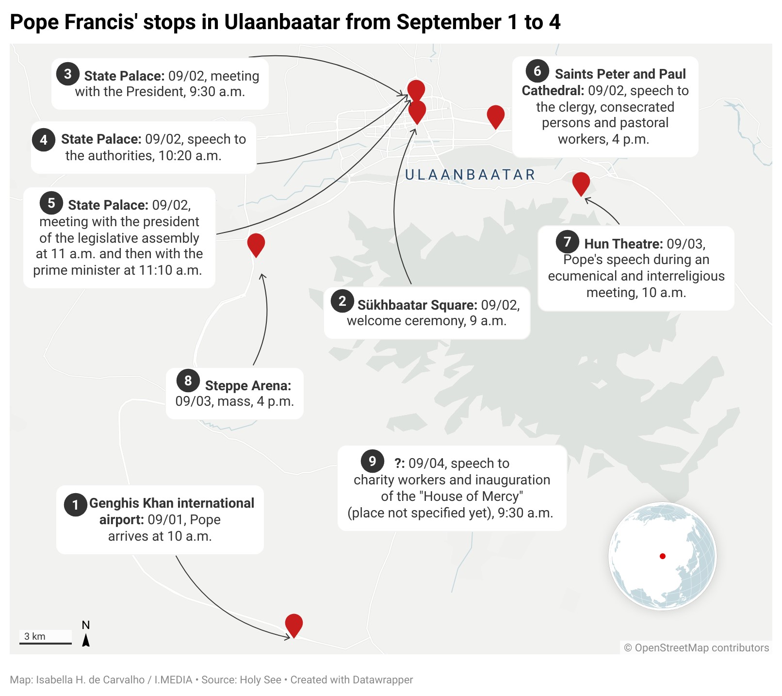 Maps: Pope Francis’ schedule on his trip to Mongolia