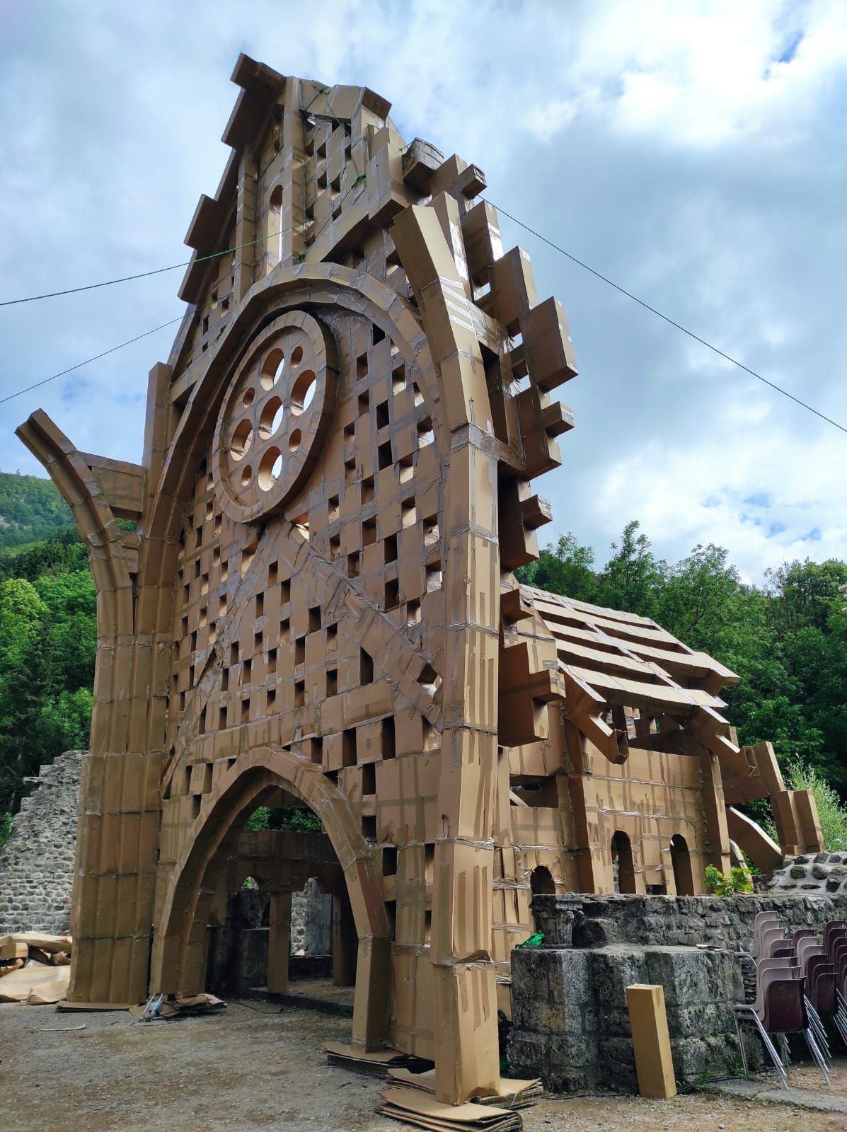 Abbey partially reborn in cardboard for one week
