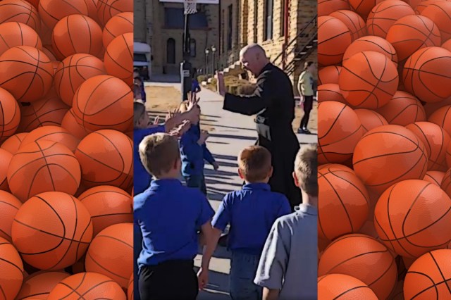 Watch basketball priest make “longest playground shot ever”