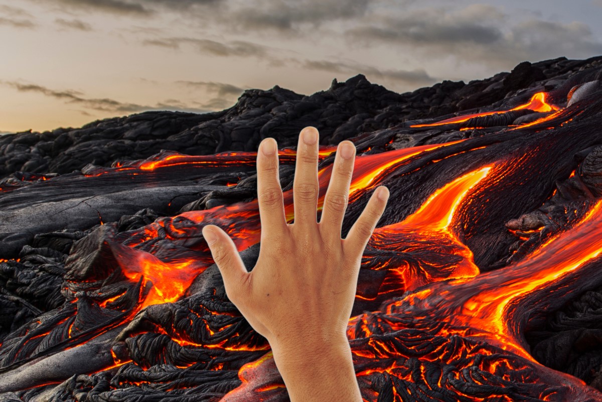 This saint raised his hand and stopped a lava flow
