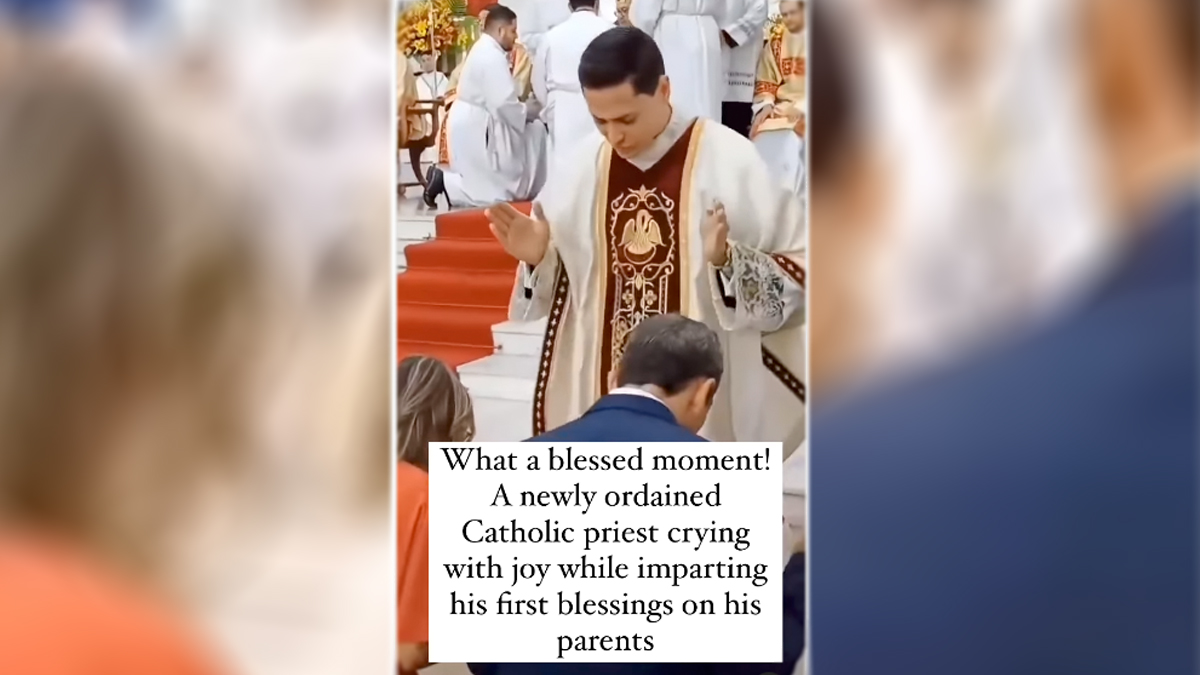 Video of newly ordained priest's sobs as he blesses parents