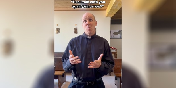 Priest's joyful dance after checking in on God is a must-see