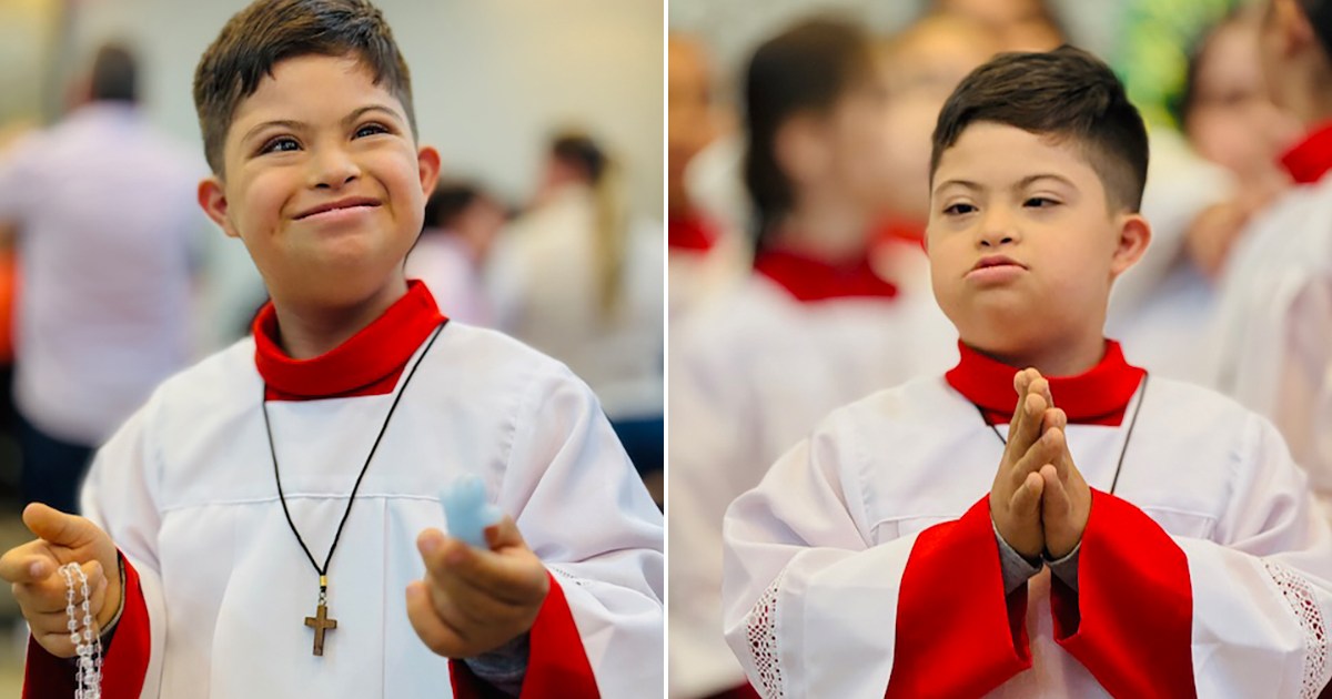 The joy of child with Down Syndrome as he becomes alter boy