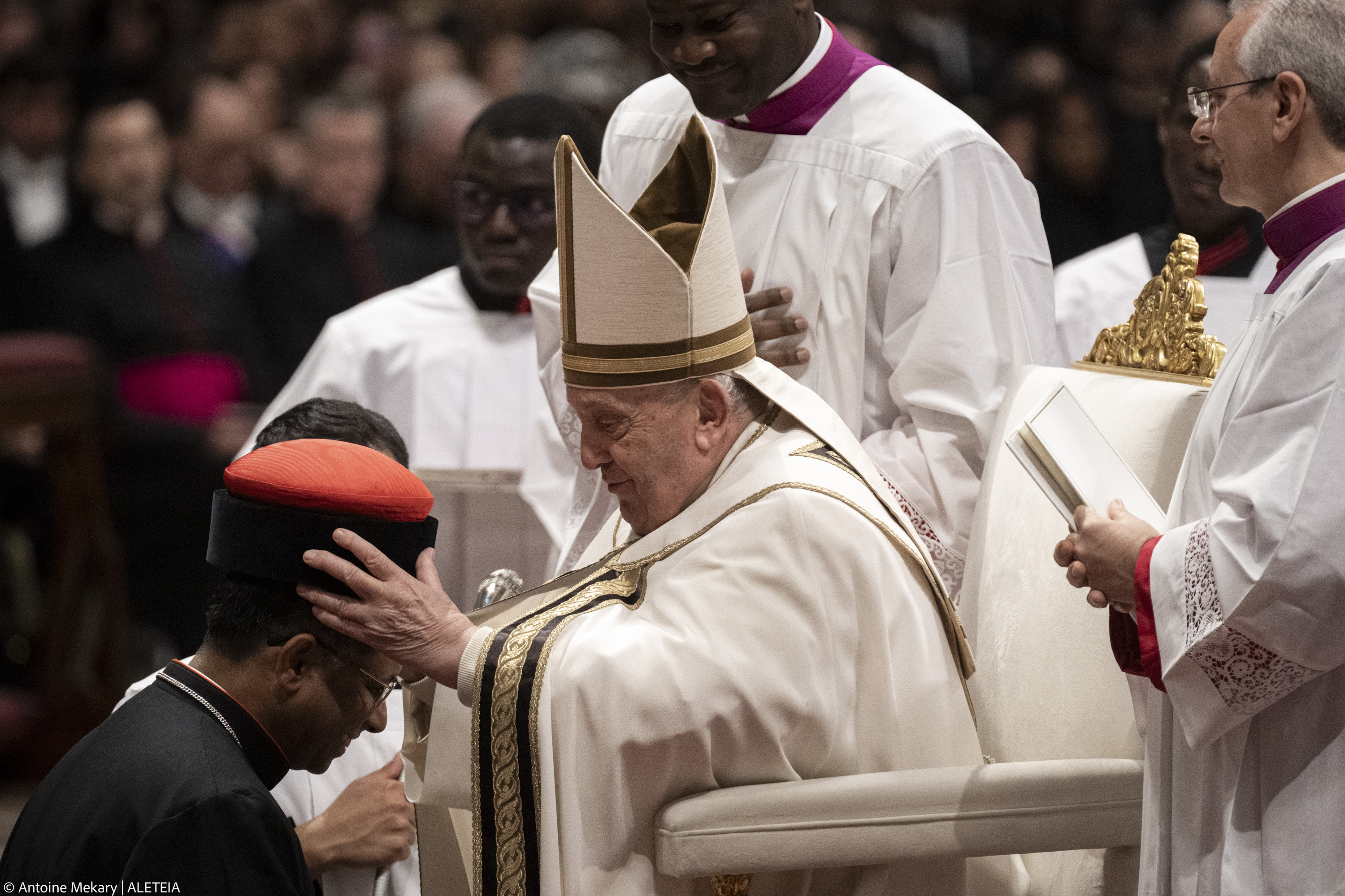 With new cardinals, Pope has bruise from fall