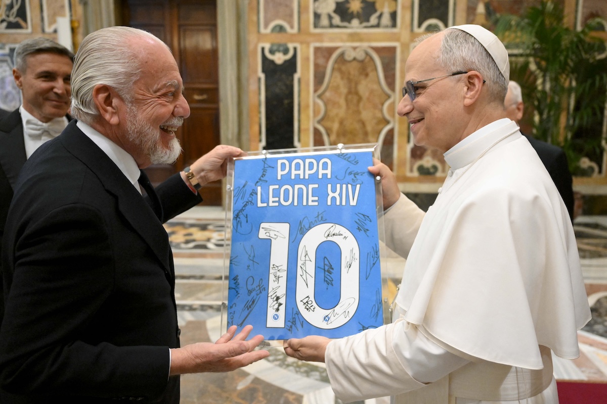 Pope Leo XIV jokes with Italian football (soccer) champions