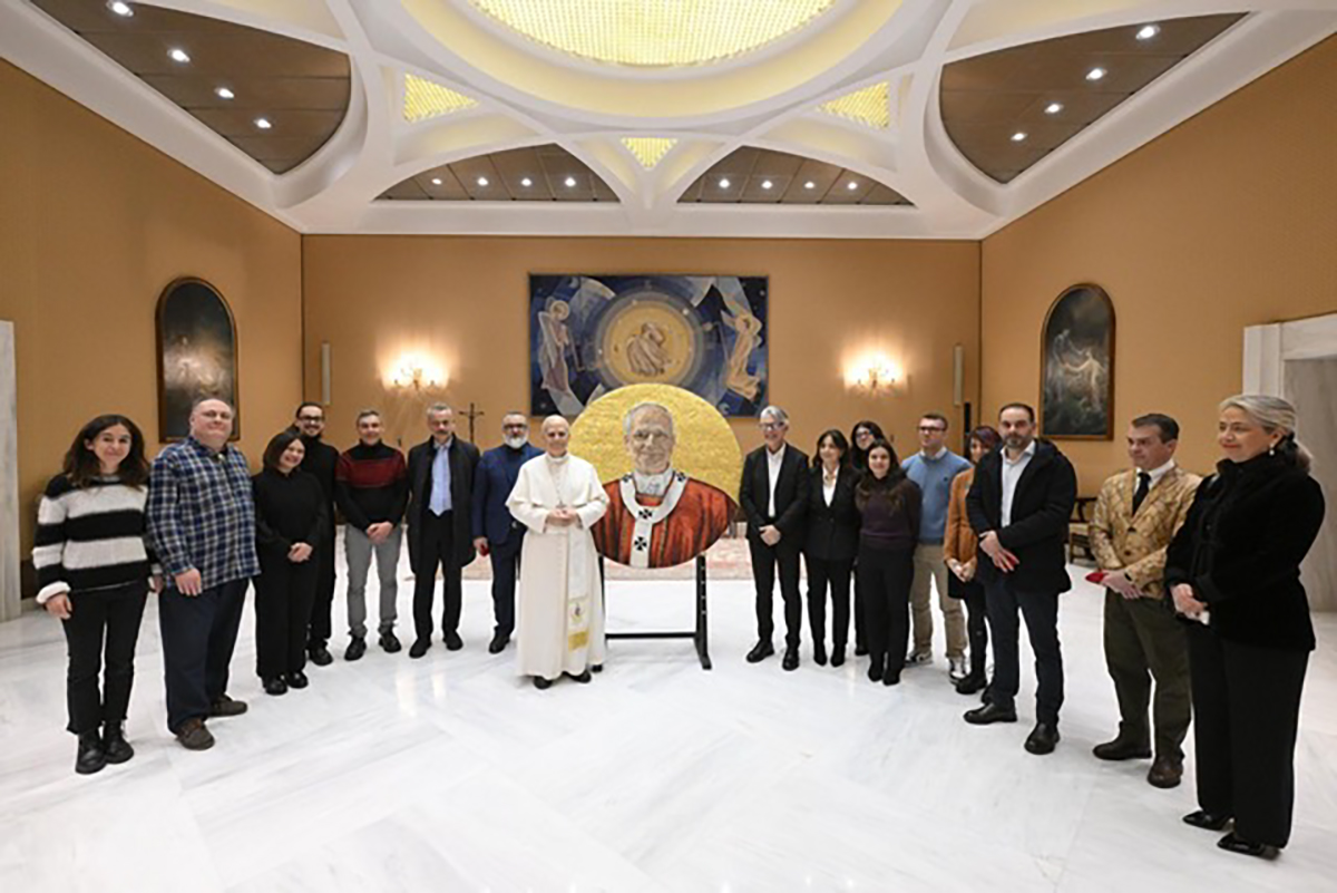 Pope Leo admires his mosaic for St. Paul Outside the Walls