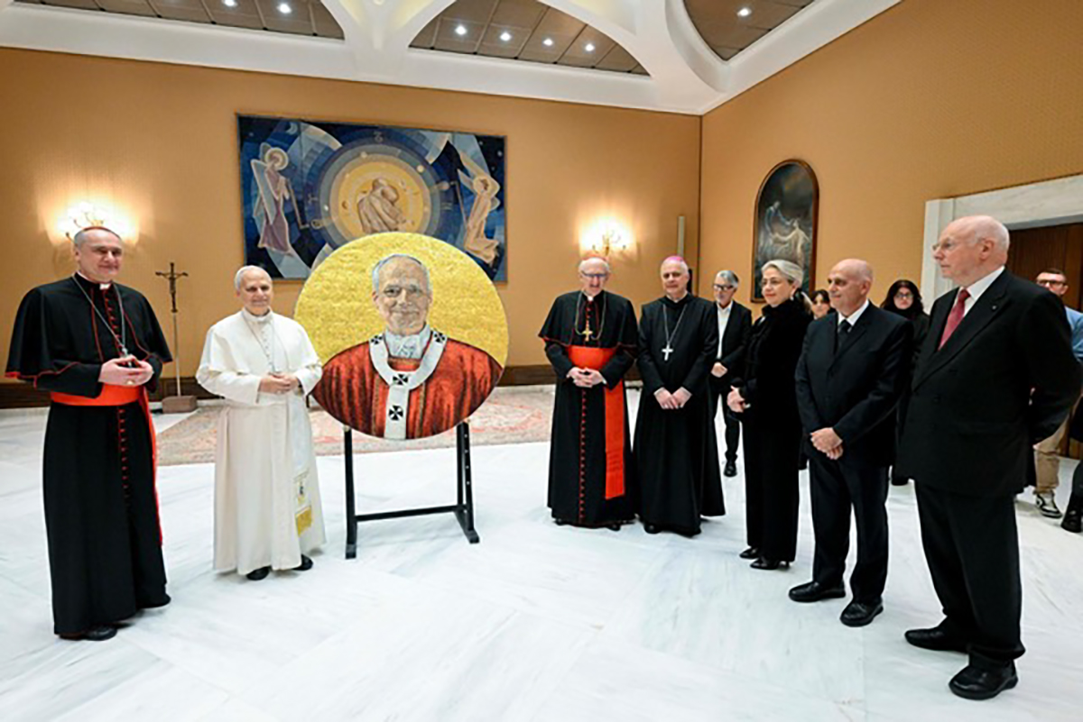 Pope Leo admires his mosaic for St. Paul Outside the Walls